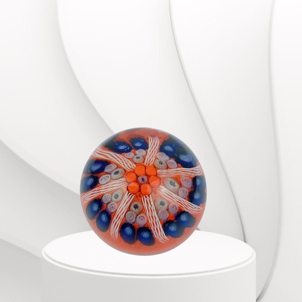 Strathearn Paperweight 7 Spoke Millefiori Cartwheel latticino ...
